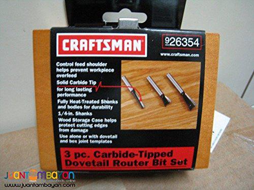 Craftsman craftsman three-piece carbite-tipped dovetail router bit set