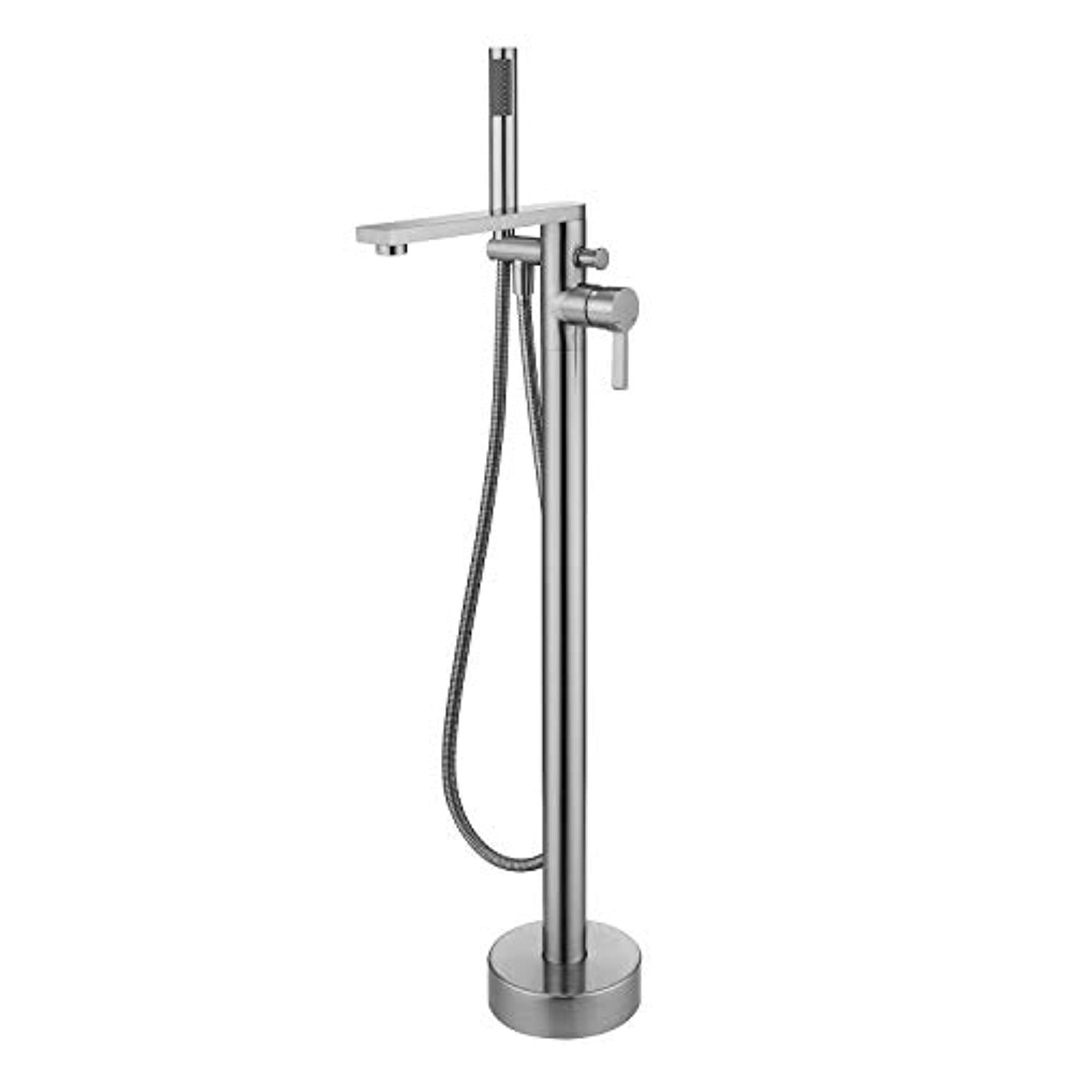 Wowkk wowkk freestanding bathtub faucet tub filler brushed nickel floor ...