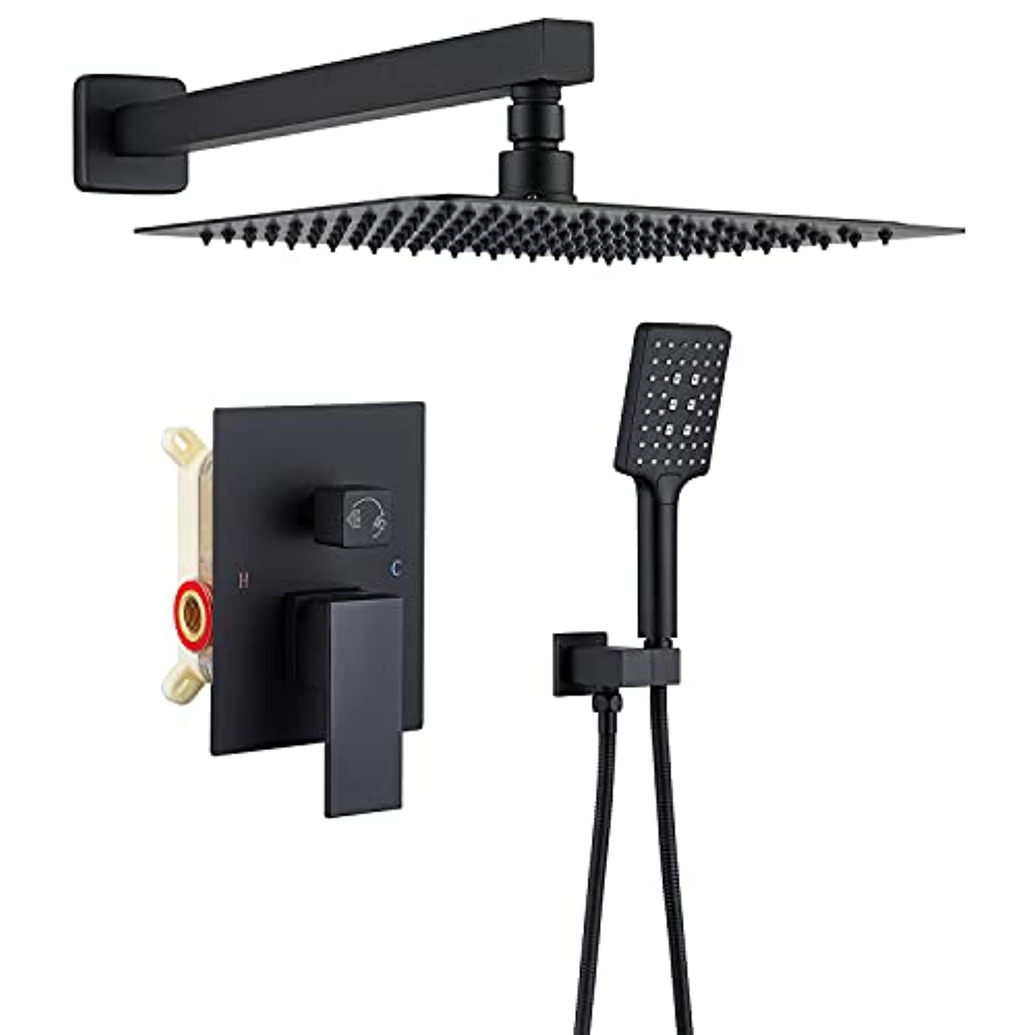 PooPee matte black shower system with high pressure 10 inches brass ...